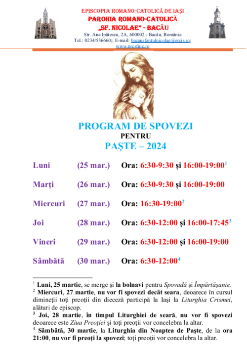 Program de spovezi (actualizat) – Paşte 2024