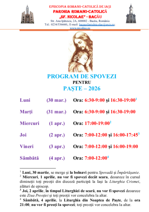Program de spovezi – Paste 2026